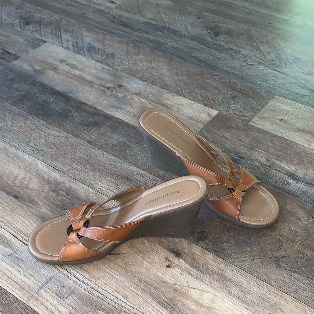 Naturalizer Tan Leather Wedge Sandals Size 8 1/2m - Gem